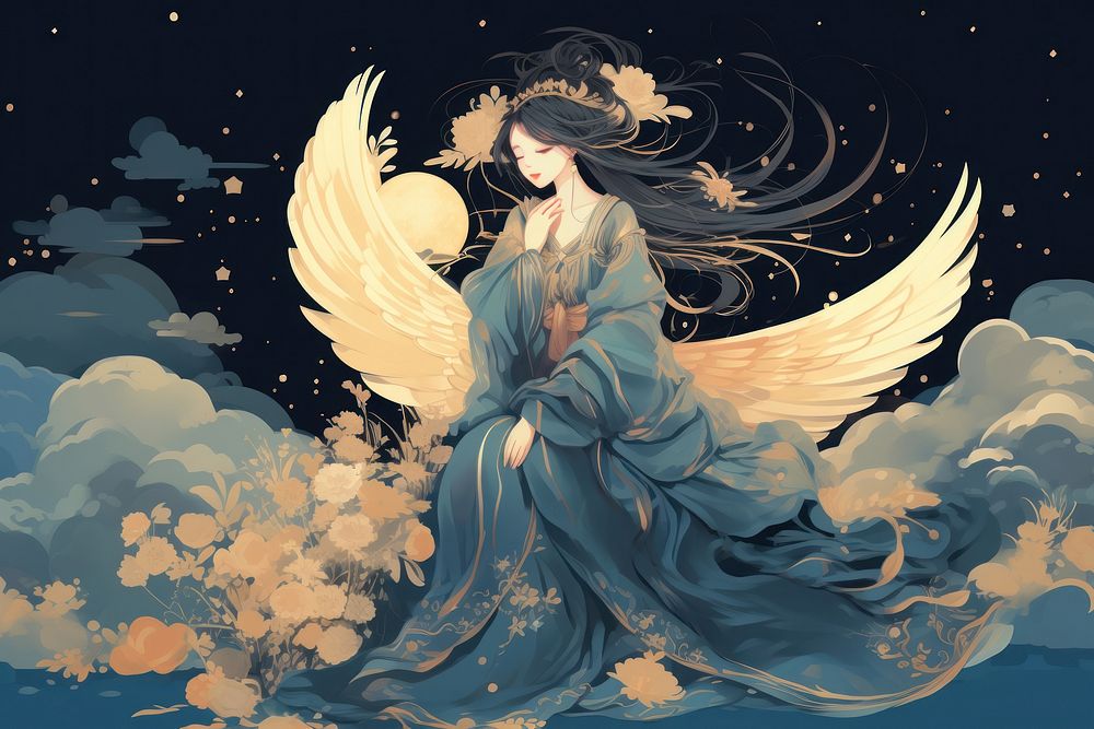 An antique chinese traditional angel | Free Photo Illustration - rawpixel