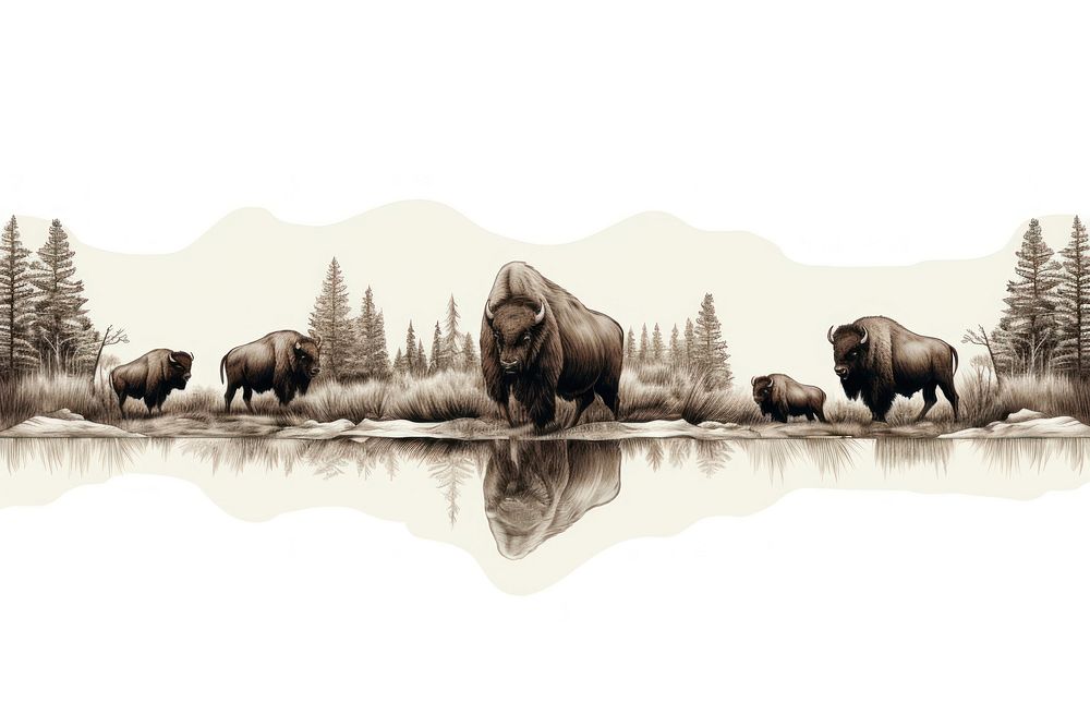 Bison line horizontal border bison | Premium Photo Illustration - rawpixel