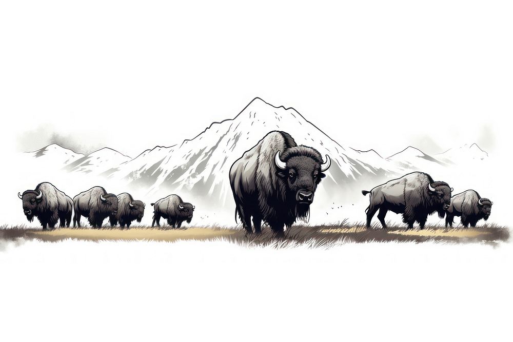 Bison line horizontal border bison | Premium Photo Illustration - rawpixel