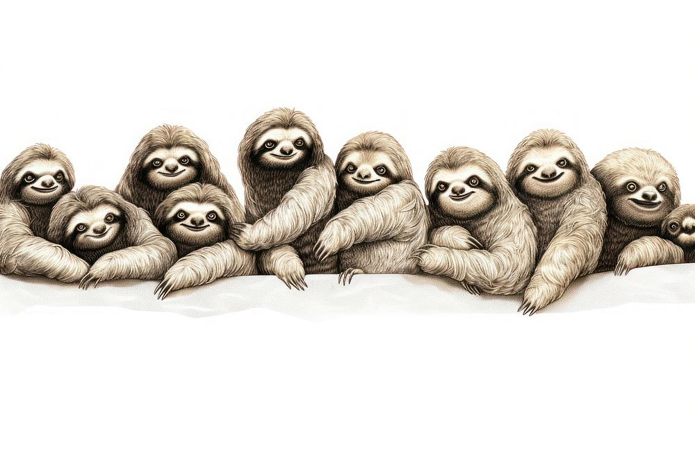 Sloth line horizontal border wildlife | Free Photo Illustration - rawpixel
