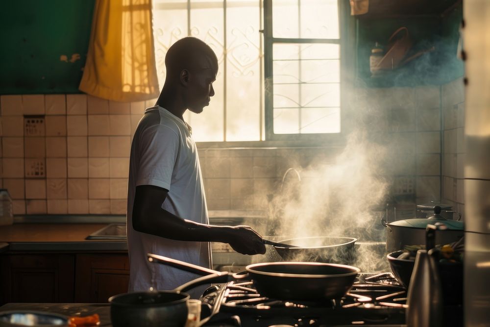 African man cooking kitchen home | Free Photo - rawpixel