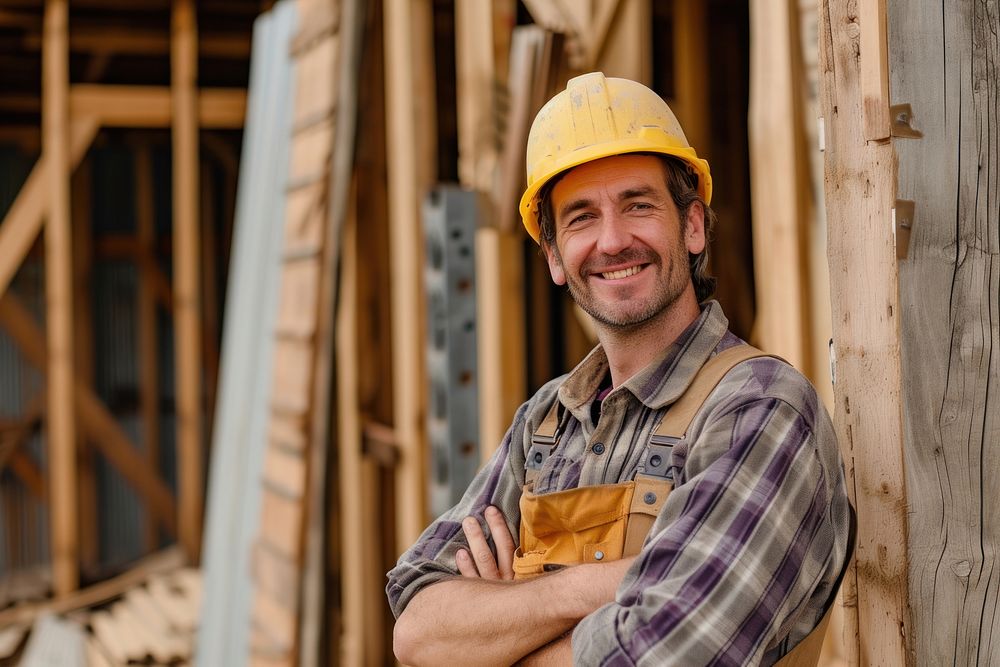 Smiling builder standing construction site | Free Photo - rawpixel