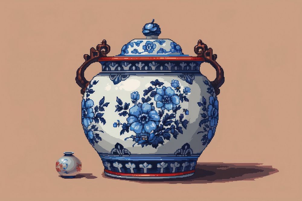 Chinese porcelain cut pixel art | Free Photo Illustration - rawpixel
