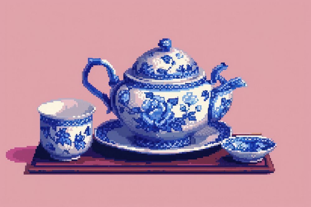 Chinese porcelain cut pixel art | Free Photo Illustration - rawpixel