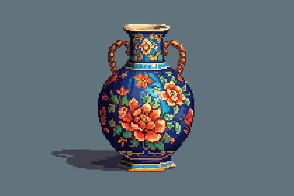 Chinese porcelain cut pixel art | Free Photo Illustration - rawpixel