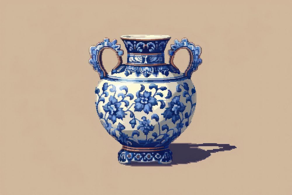 Chinese porcelain cut pixel art | Free Photo Illustration - rawpixel