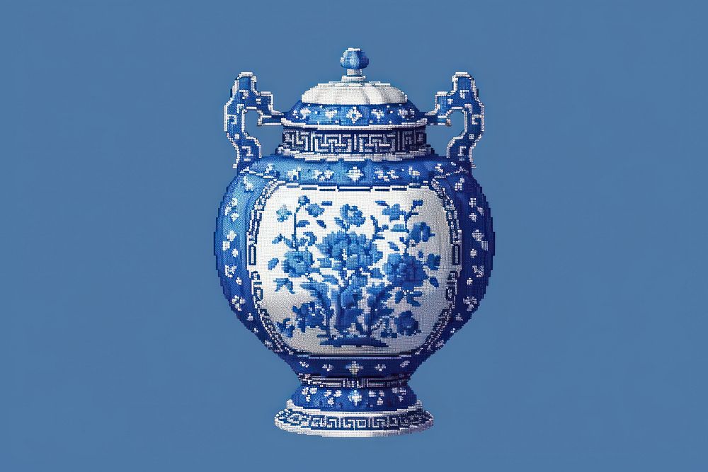 Chinese porcelain cut pixel art | Free Photo Illustration - rawpixel