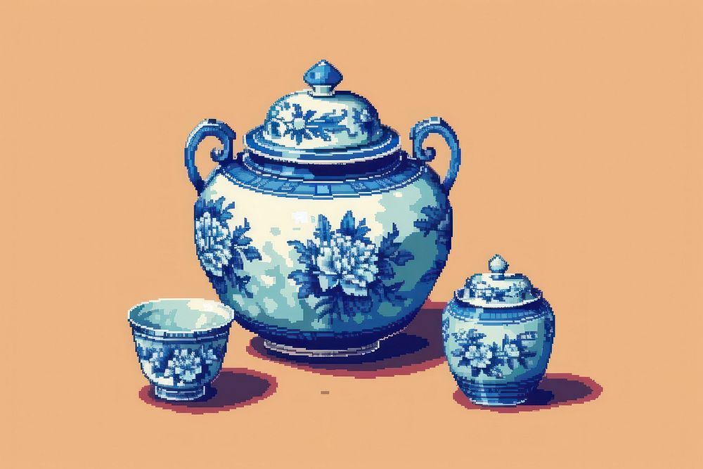 Chinese porcelain cut pixel art | Free Photo Illustration - rawpixel