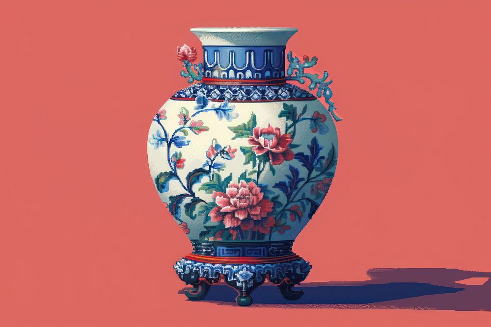 Chinese porcelain cut pixel art | Free Photo Illustration - rawpixel