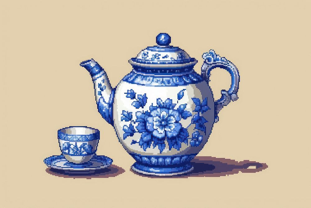 Chinese porcelain cut pixel art | Free Photo Illustration - rawpixel