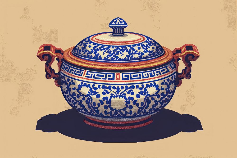 Chinese porcelain cut pixel art | Free Photo Illustration - rawpixel
