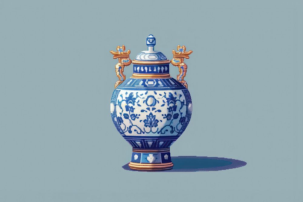 Chinese porcelain cut pixel art | Free Photo Illustration - rawpixel