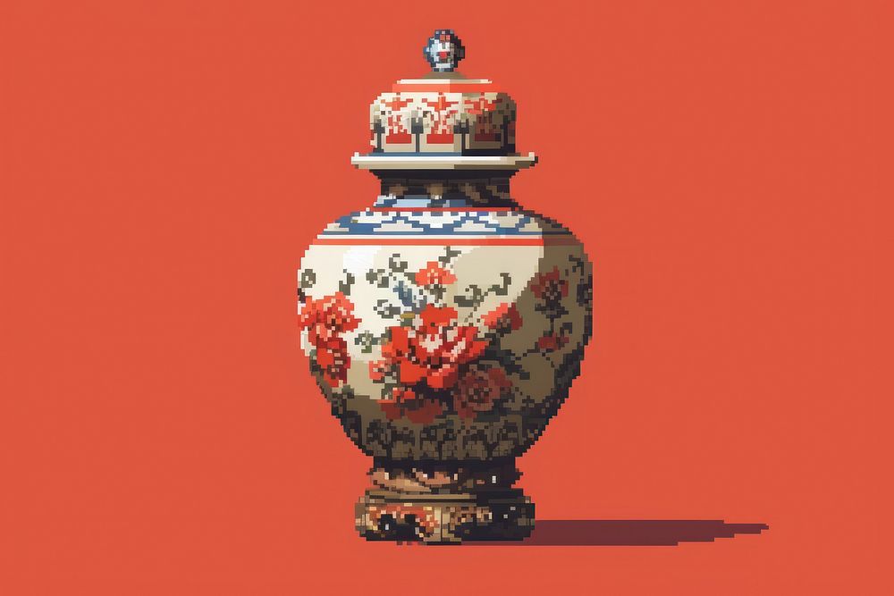 Chinese porcelain cut pixel art | Free Photo Illustration - rawpixel