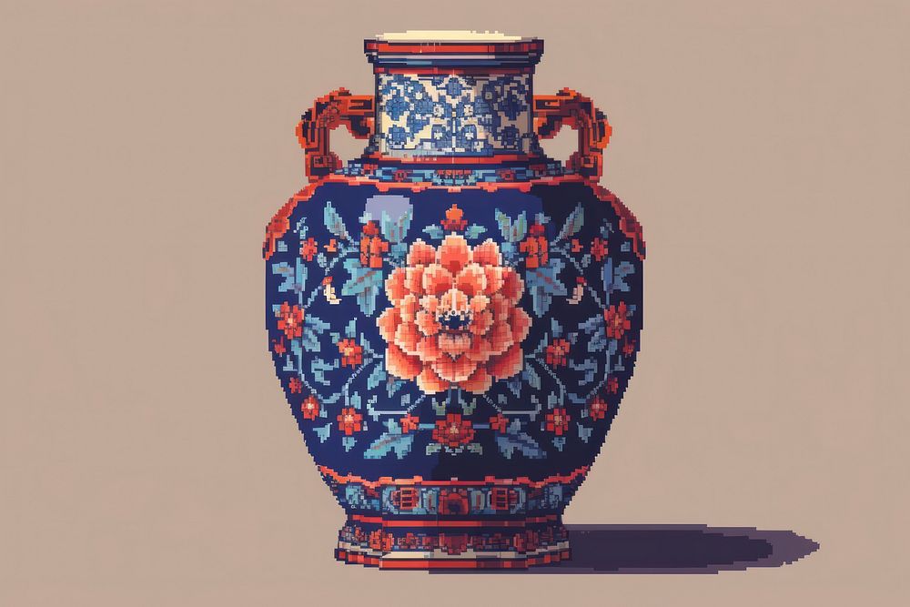 Chinese porcelain cut pixel art | Premium Photo Illustration - rawpixel
