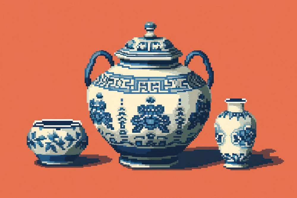 Chinese porcelain cut pixel art | Free Photo Illustration - rawpixel
