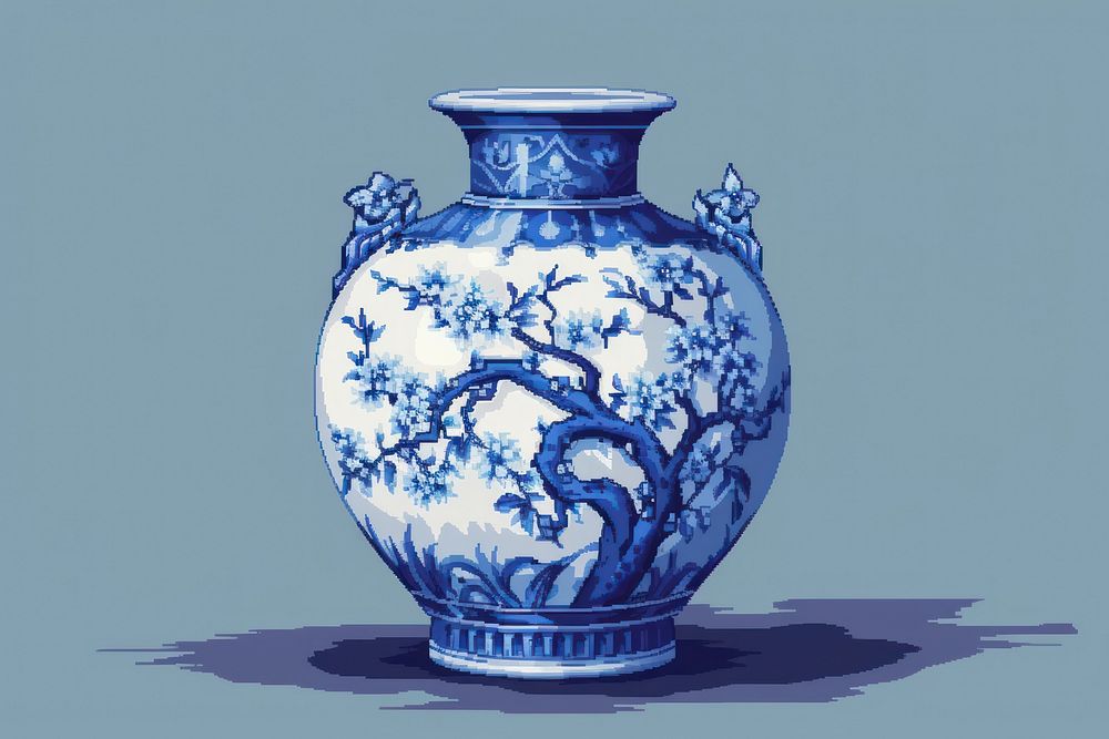 Chinese porcelain cut pixel art | Free Photo Illustration - rawpixel