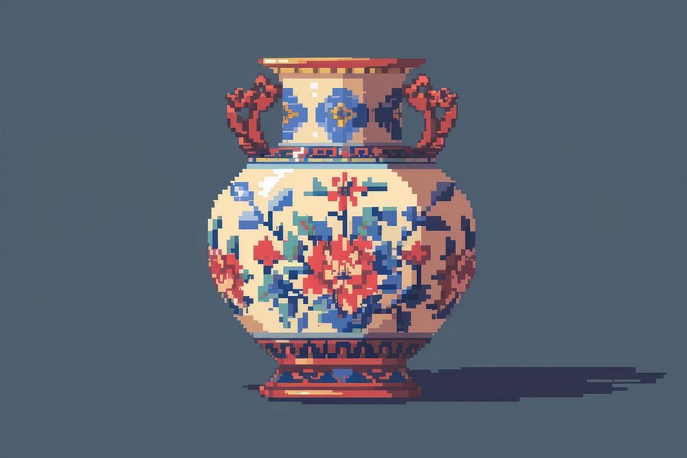 Chinese porcelain cut pixel art | Free Photo Illustration - rawpixel