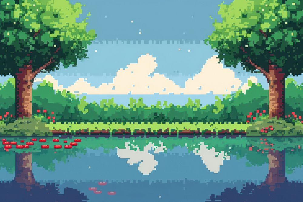 Pond cut pixel outdoors nature | Free Photo Illustration - rawpixel