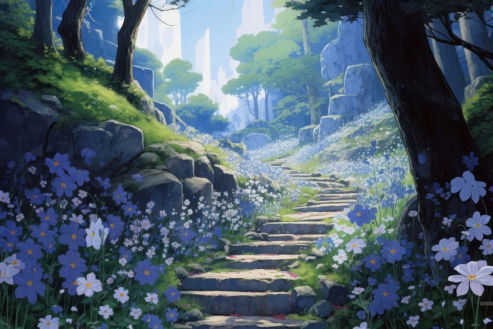 Blue flower garden landscape outdoors | Premium Photo Illustration ...