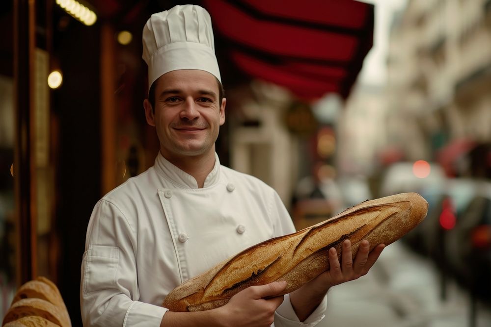 Paris chef baguette holding bread. | Free Photo - rawpixel