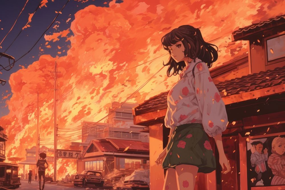 Wildfire anime adult transportation. | Premium Photo Illustration ...