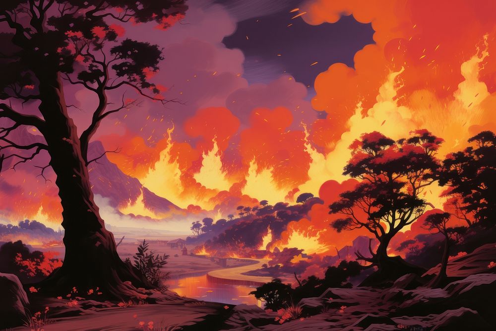 Wildfire landscape mountain outdoors. | Premium Photo Illustration ...