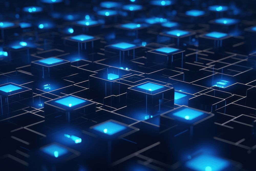 Visualization blockchain technology abstract blue. | Free Photo Illustration - rawpixel