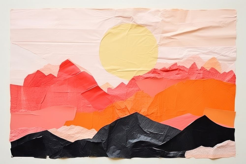 Abstract sunset mountain ripped paper | Free Photo Illustration - rawpixel