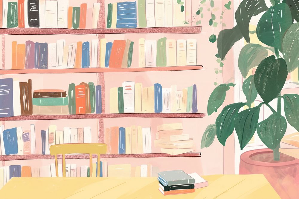 Cute library illustration furniture bookshelf | Free Photo Illustration ...