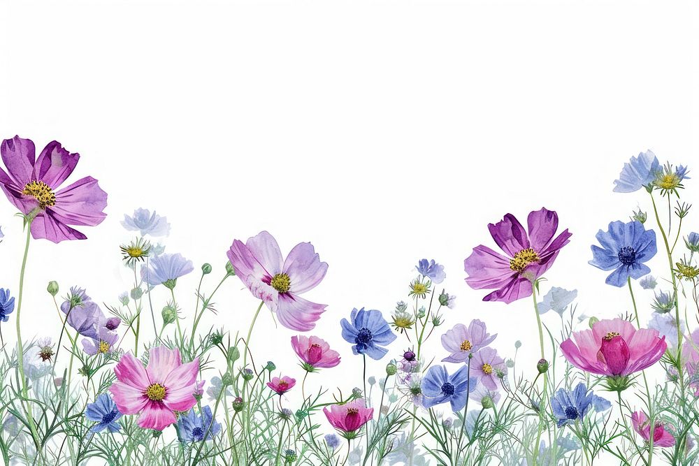 Cosmos flowers border nature outdoors | Free Photo Illustration - rawpixel