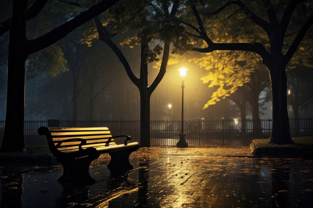 rainy night bench park illuminated | Premium Photo - rawpixel