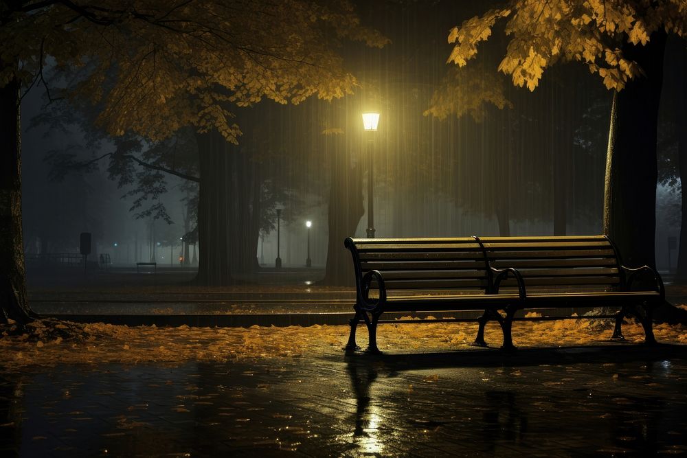 rainy night bench illuminated outdoors. | Free Photo - rawpixel