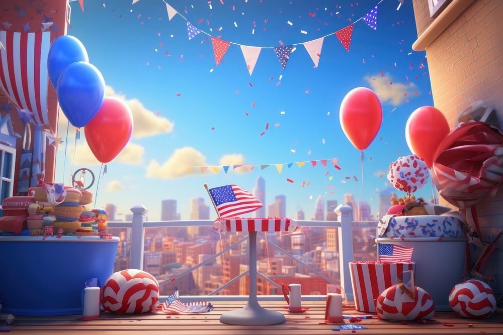 Celebration balloon cartoon city. | Free Photo Illustration - rawpixel
