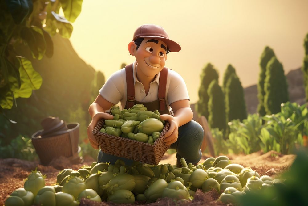 Farmer harvesting crops cartoon food | Premium Photo Illustration ...
