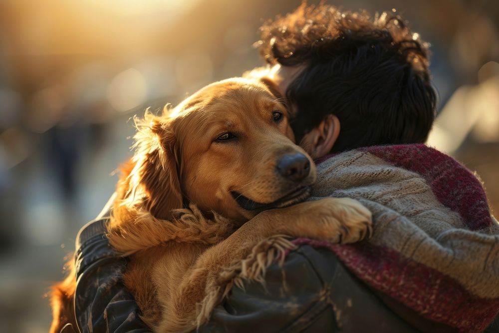 Middle eastern man hugging dog | Premium Photo - rawpixel