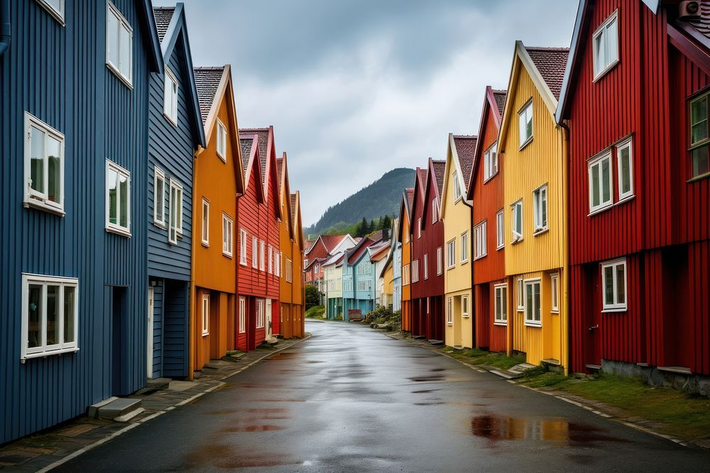 Colorful nordic houses architecture building | Free Photo - rawpixel