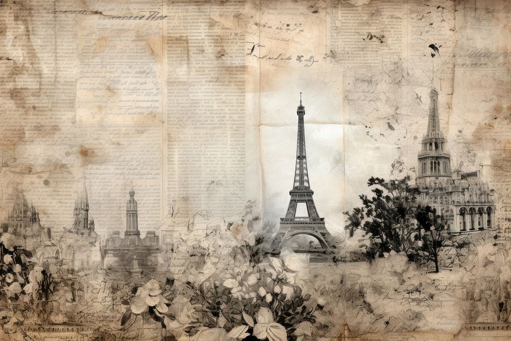 Paris landmarks ephemera border backgrounds | Premium Photo ...