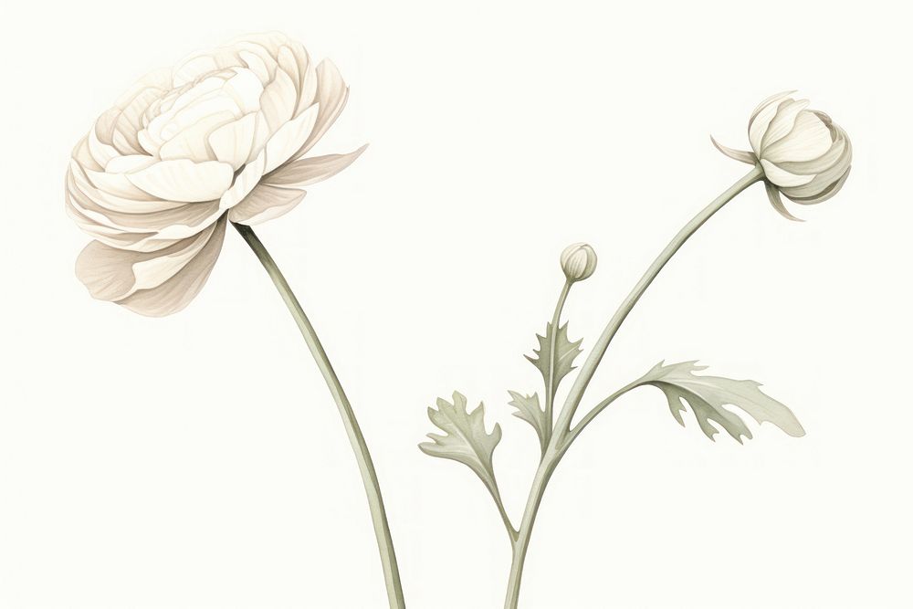 Botanical illustration ranunculus flower drawing | Premium Photo ...