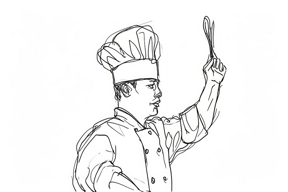 Continuous line drawing chef sketch | Free Photo Illustration - rawpixel