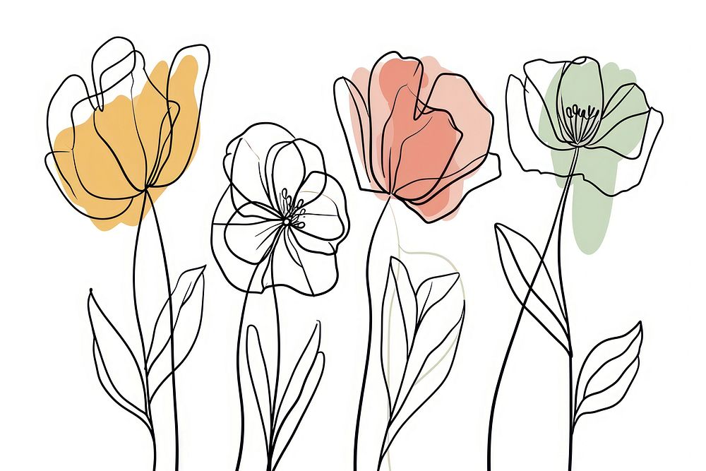 Continuous line drawing flowers pattern | Free Photo Illustration ...