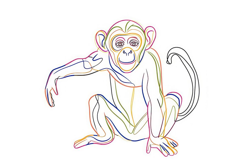 Continuous line drawing monkey wildlife | Premium Photo Illustration ...
