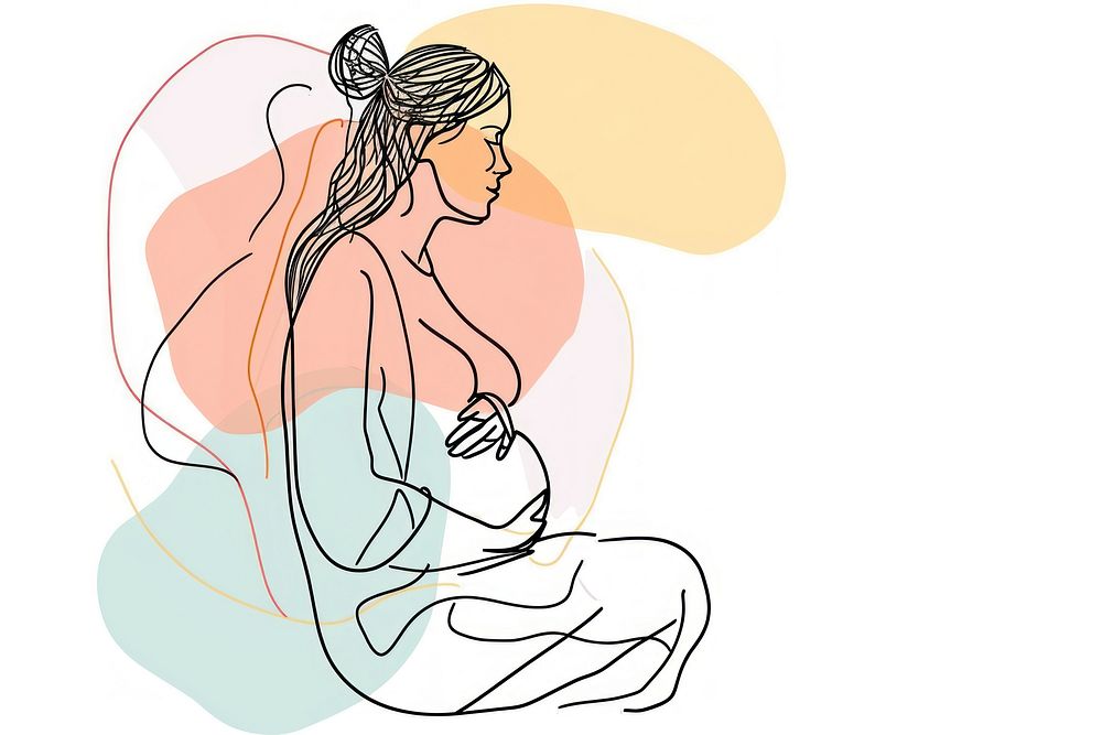 Continuous Line Drawing Pregnant Woman Premium Photo Illustration