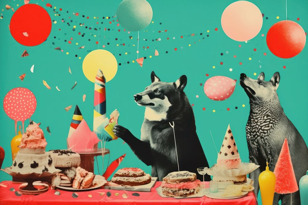 Collage Retro dreamy animal party | Premium Photo Illustration - rawpixel