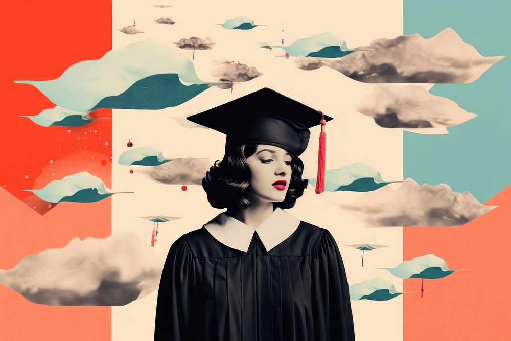 Collage Retro dreamy graduation mortarboard | Premium Photo ...