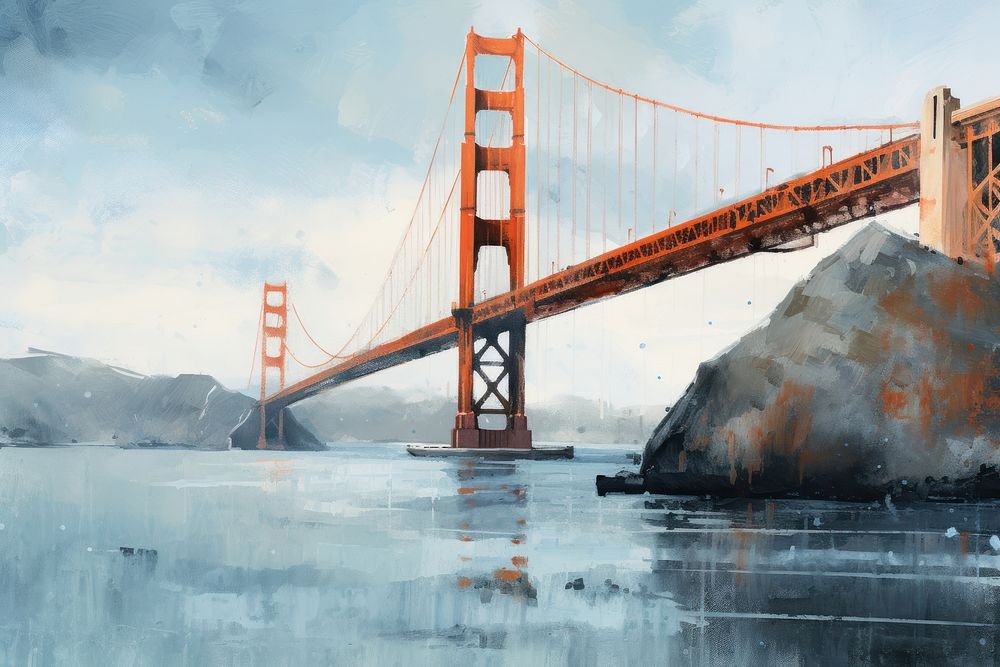 Golden gate bridge background painting | Premium Photo Illustration ...