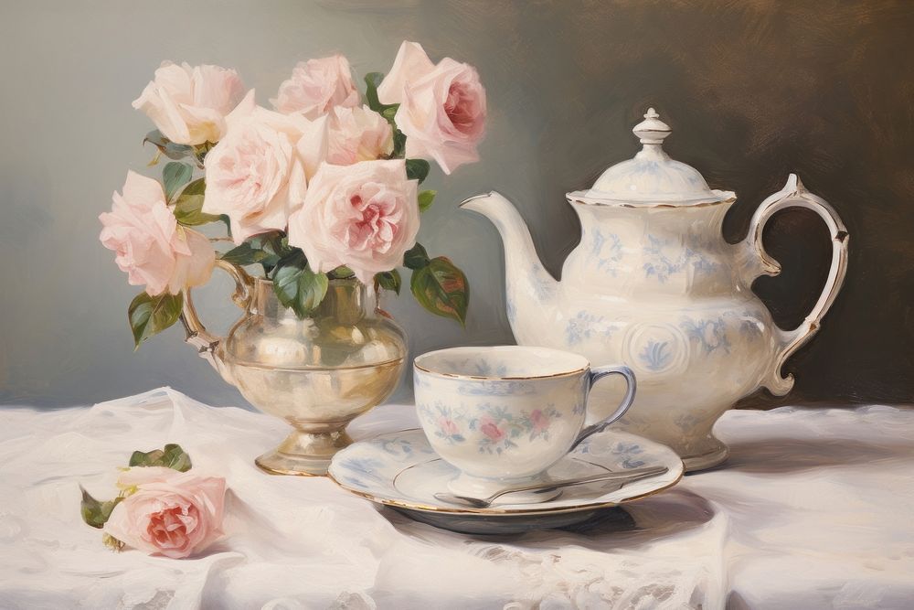 Close tea set porcelain painting | Premium Photo Illustration - rawpixel