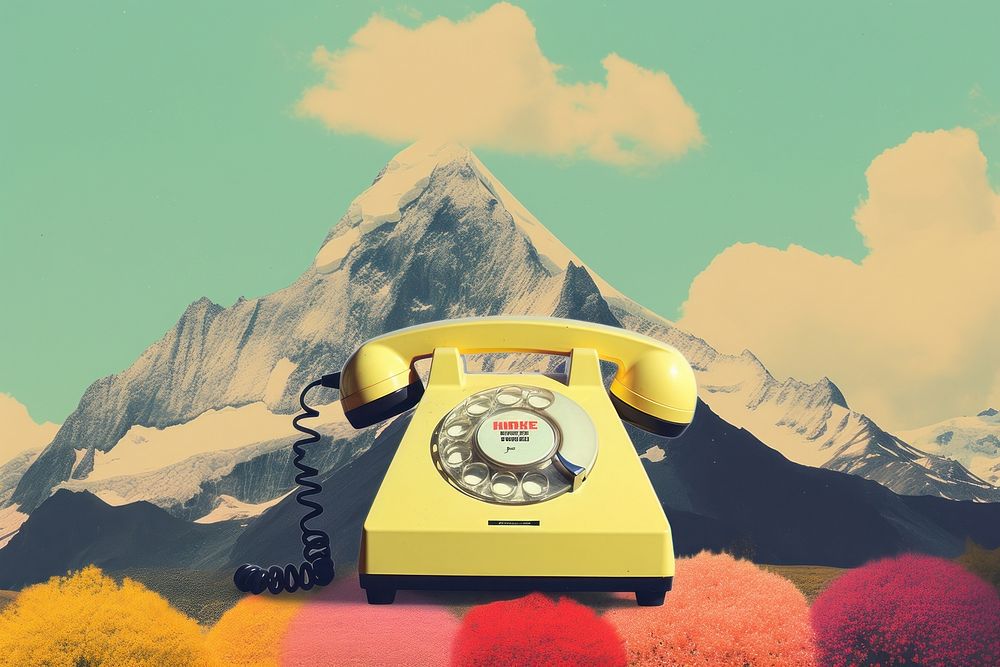 Collage telephone mountain electronics. | Premium Photo Illustration ...