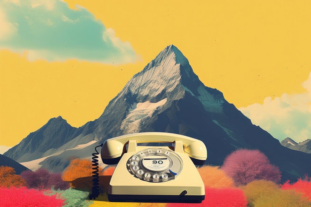 Collage telephone mountain art. | Free Photo Illustration - rawpixel