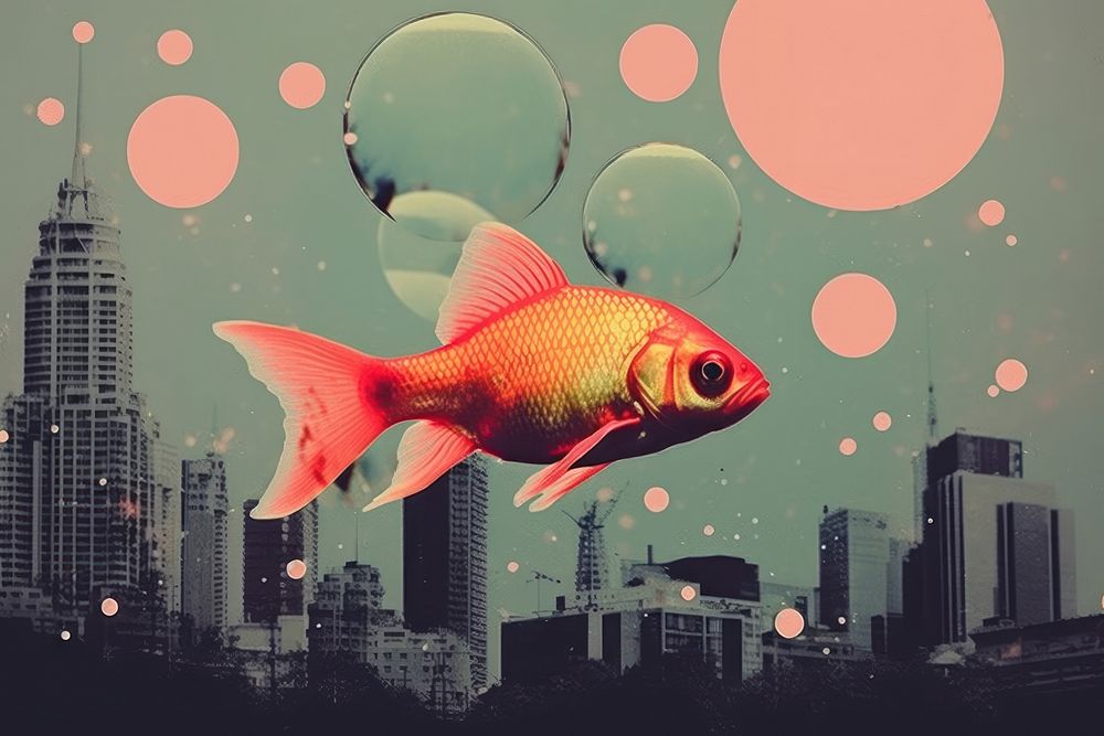 Collage fish city goldfish. | Premium Photo Illustration - rawpixel