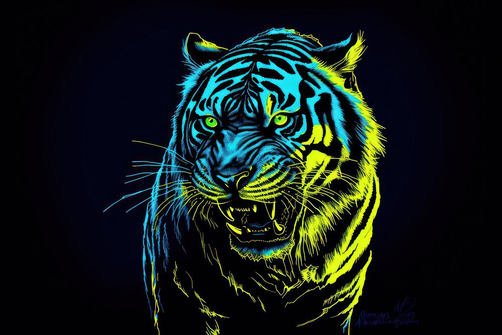 Illustration roaring tiger neon rim | Premium Photo Illustration - rawpixel